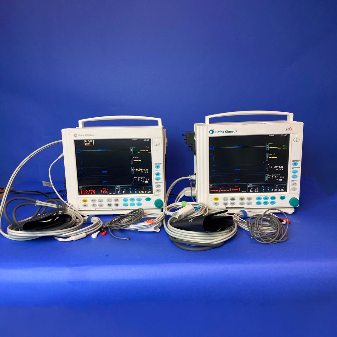 GE DATEX OHMEDA S/5 Monitor (SPO2, CO2, NIBP, ECG) with Leads Anesthes ...